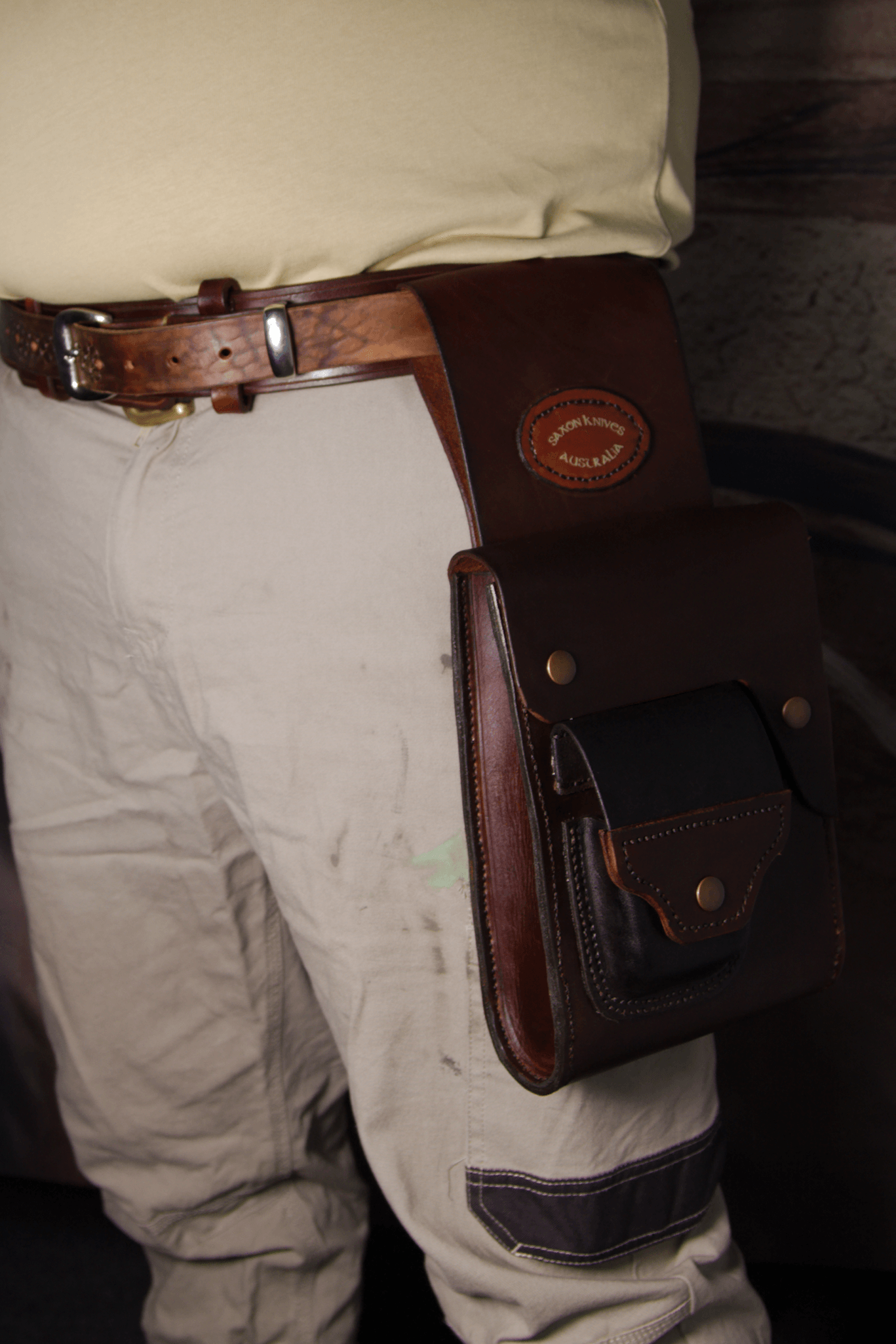 Leather Drop Leg Bag Doncaster Hide, Deep Spanish Brown
